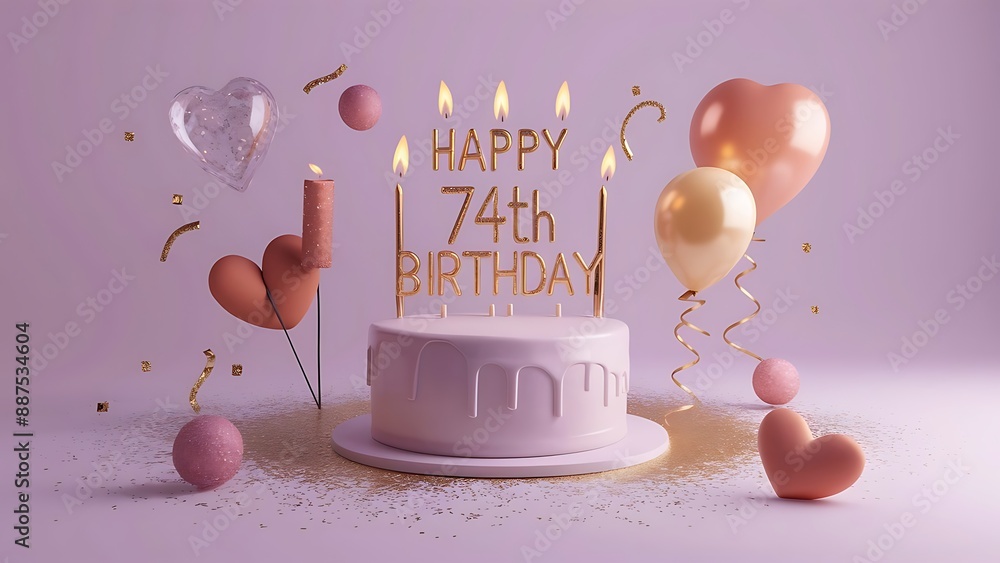 Minimalist 3D Pastel theme Happy 74th Birthday Background With ...