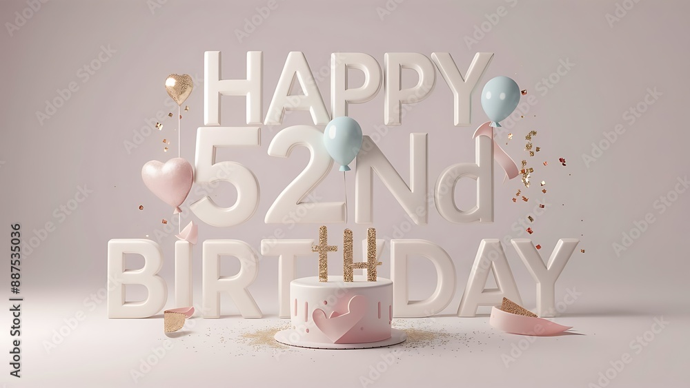 Minimalist 3D Pastel theme Happy 52nd Birthday Background With ...
