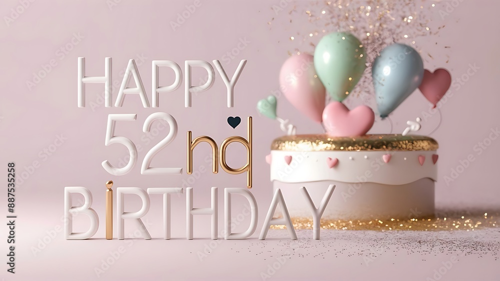 Minimalist 3D Pastel theme Happy 52nd Birthday Background With ...