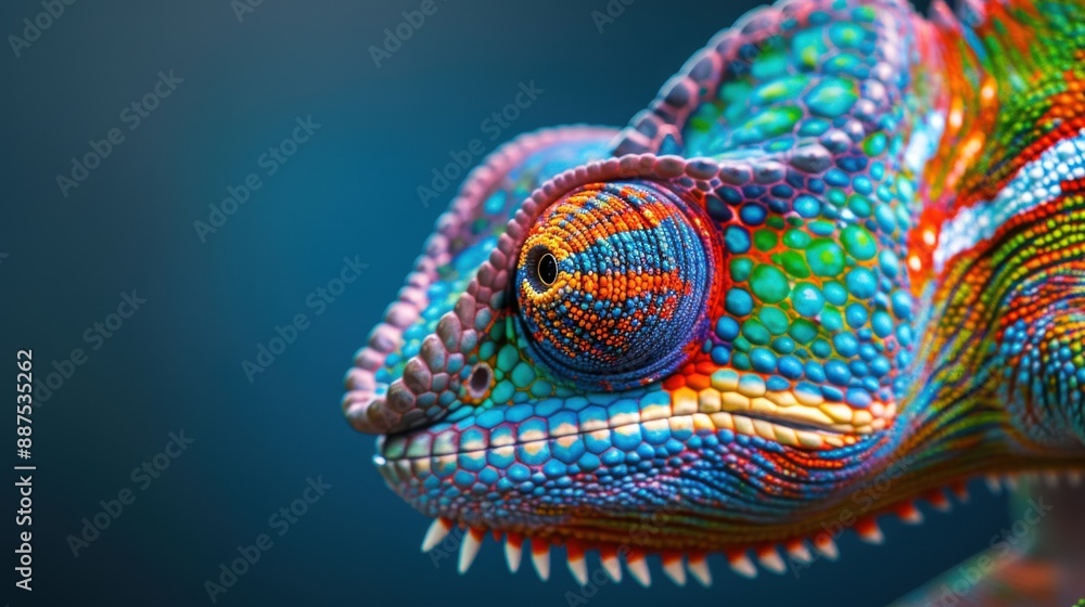 Detailed close-up shot of a chameleon's skin captured with a ...