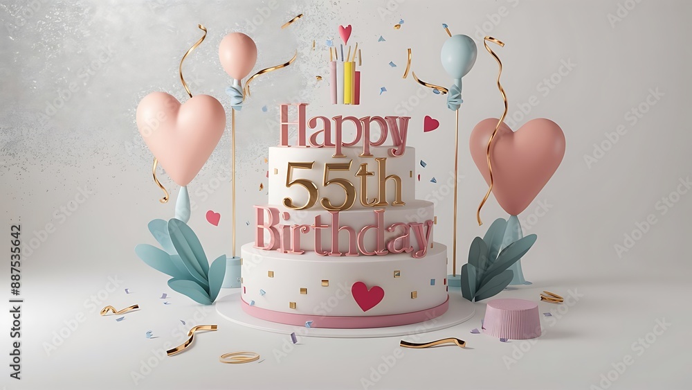 Minimalist 3D Pastel theme Happy 55th Birthday Background With ...