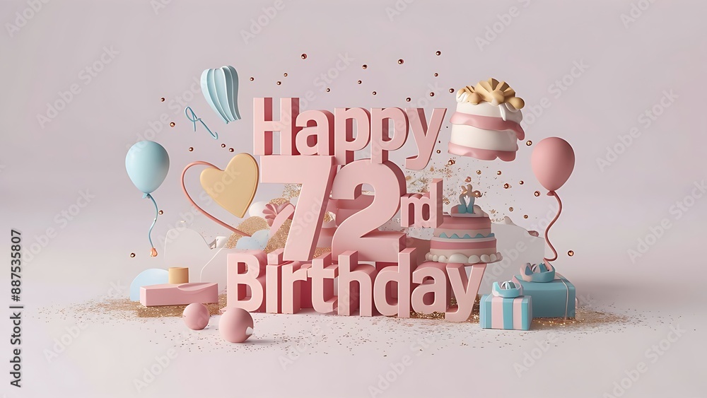 Foto de Minimalist 3D Pastel theme Happy 72nd Birthday Background With Illustration Of Cake ...