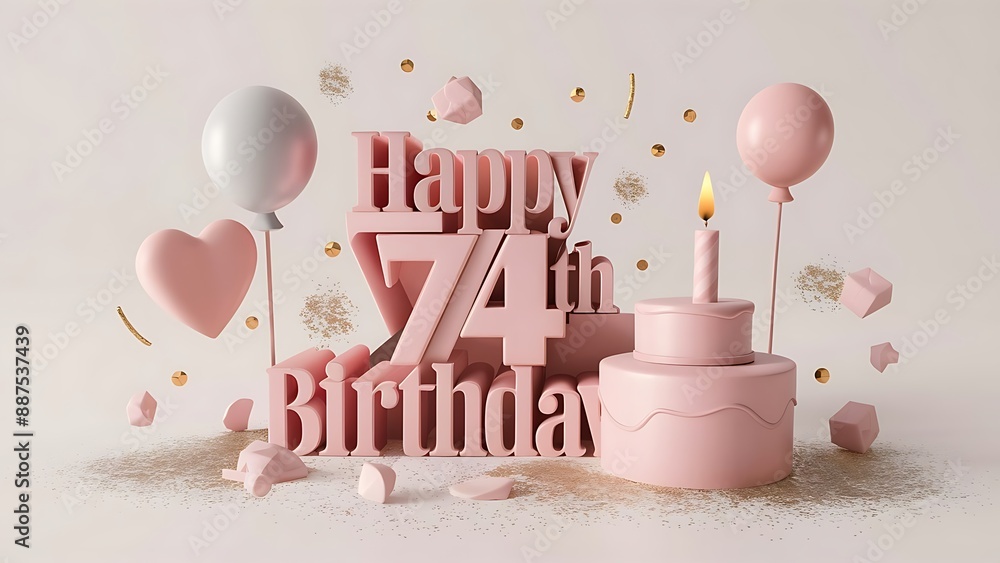 Minimalist 3D Pastel theme Happy 74th Birthday Background With ...