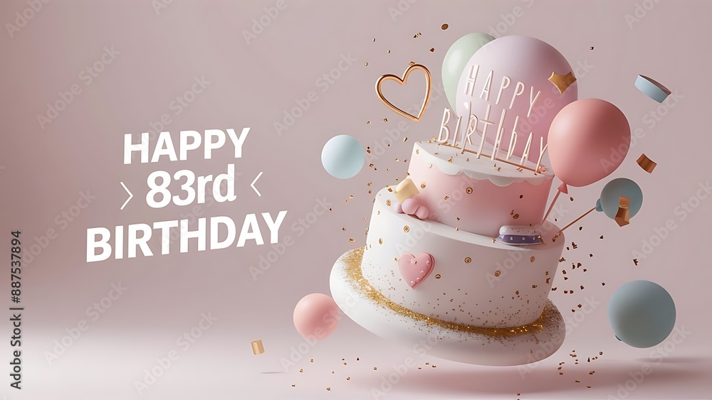 Minimalist 3D Pastel theme Happy 83rd Birthday Background With ...