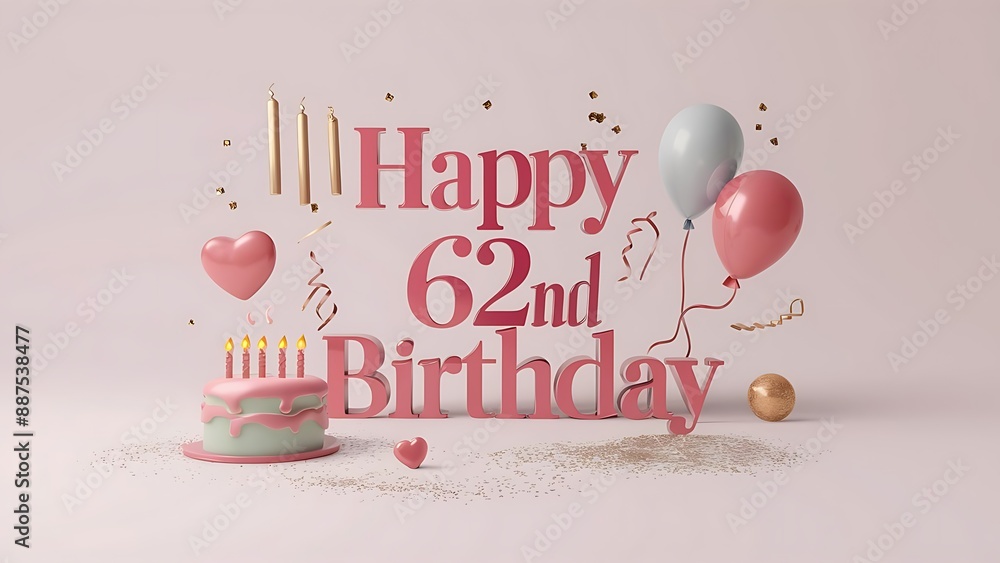 Minimalist 3D Pastel theme Happy 62nd Birthday Background With ...