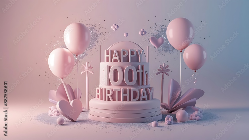 Minimalist 3D Pastel theme Happy 100th Birthday Background With ...