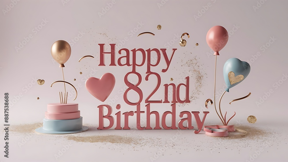 Minimalist 3D Pastel theme Happy 82nd Birthday Background With ...