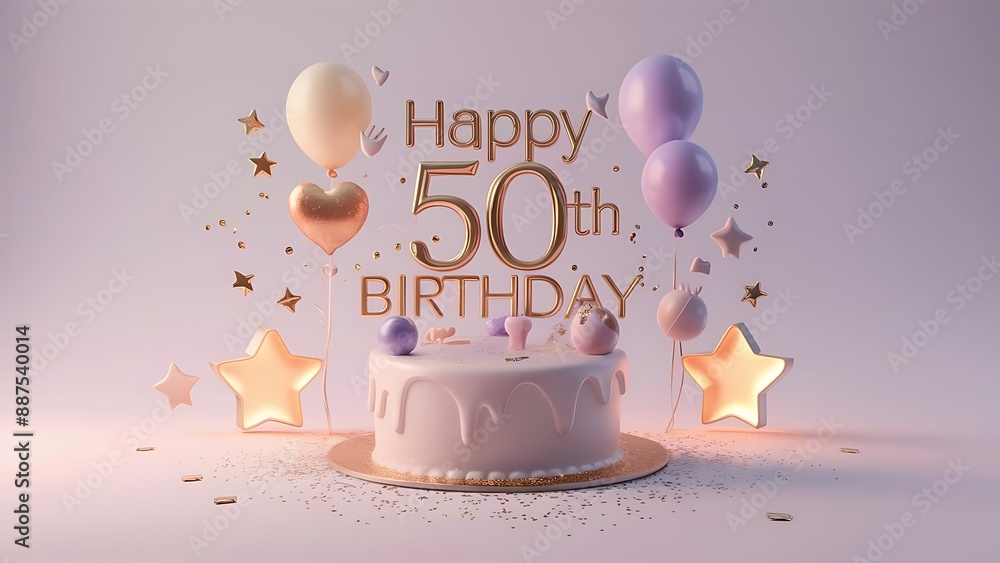 Minimalist 3D Pastel theme Happy 50th Birthday Background With ...