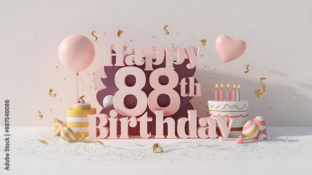 Minimalist 3D Pastel theme Happy 88th Birthday Background With ...