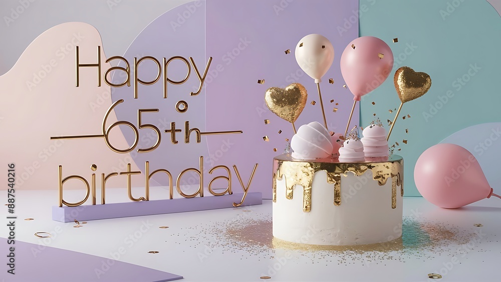 Minimalist 3D Pastel theme Happy 65th Birthday Background With ...