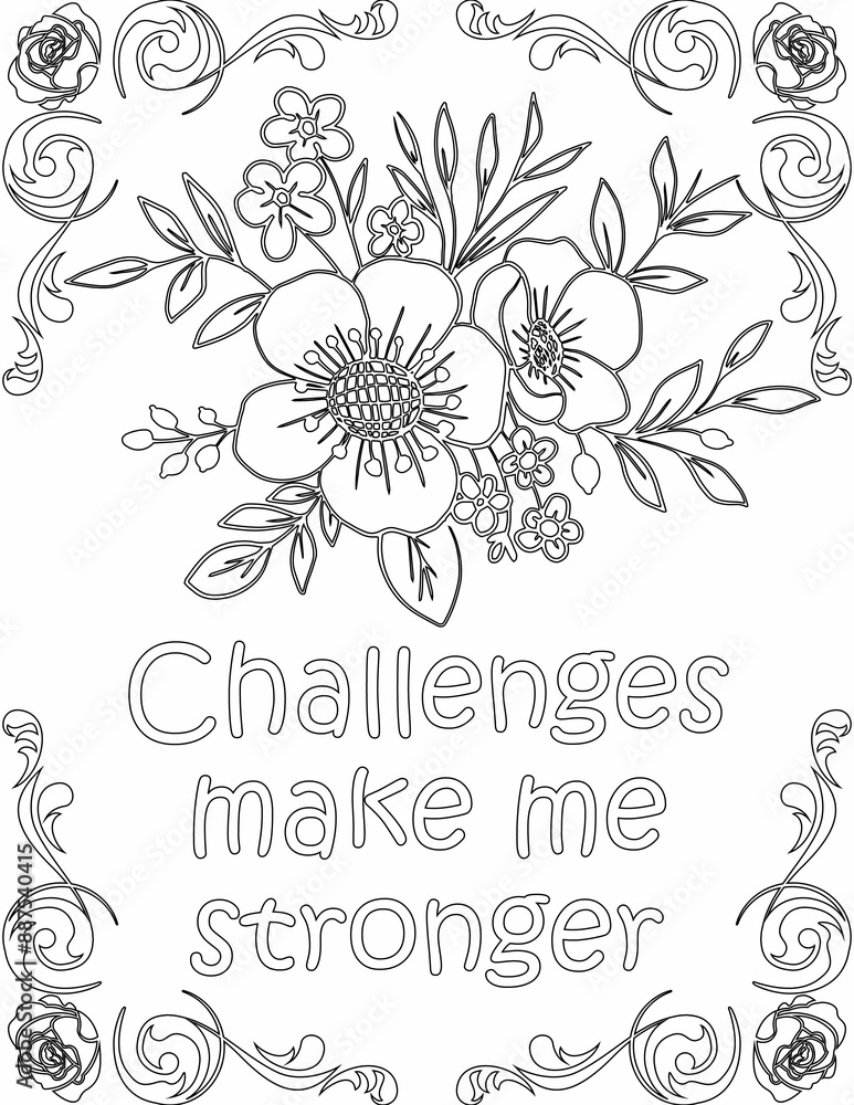 Printable floral coloring page for kids and adults with inspirational ...