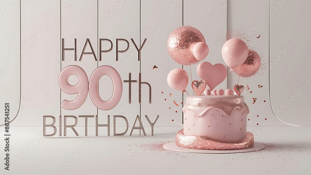 Minimalist 3D Pastel theme Happy 90th Birthday Background With ...