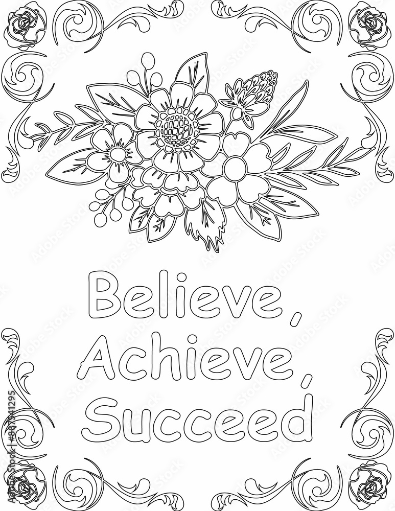 Printable floral coloring page for kids and adults with inspirational ...