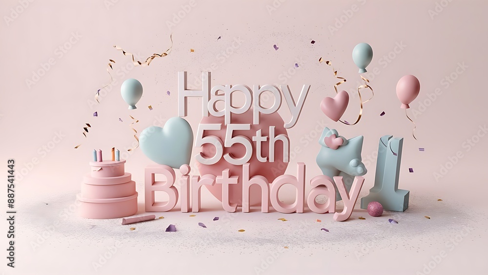 Minimalist 3D Pastel theme Happy 55th Birthday Background With ...