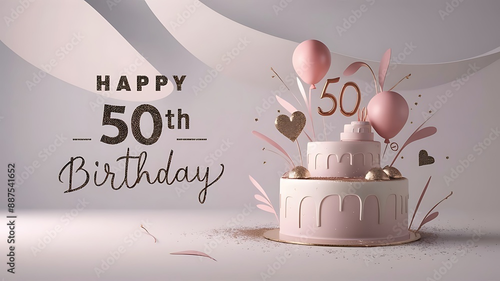 Minimalist 3D Pastel theme Happy 50th Birthday Background With ...