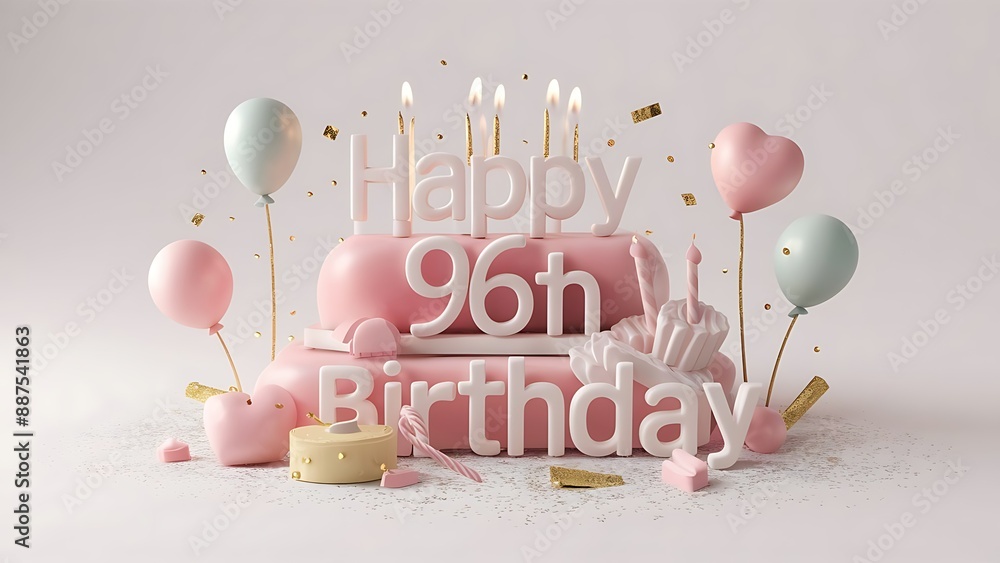 Minimalist 3D Pastel theme Happy 96th Birthday Background With ...