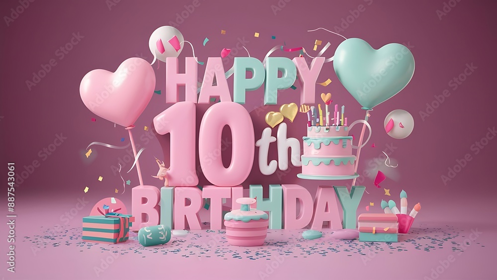 Minimalist 3D Pastel theme Happy 10th Birthday Background With ...