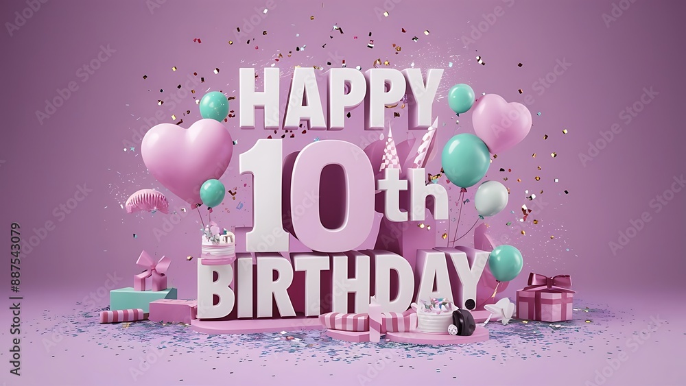 Minimalist 3D Pastel theme Happy 10th Birthday Background With ...