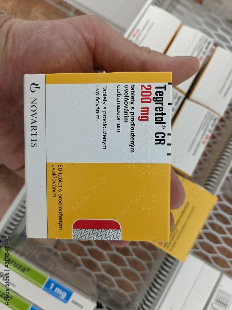 Prague, Czech Republic - July 10 2024: TEGRETOL box of medication with ...