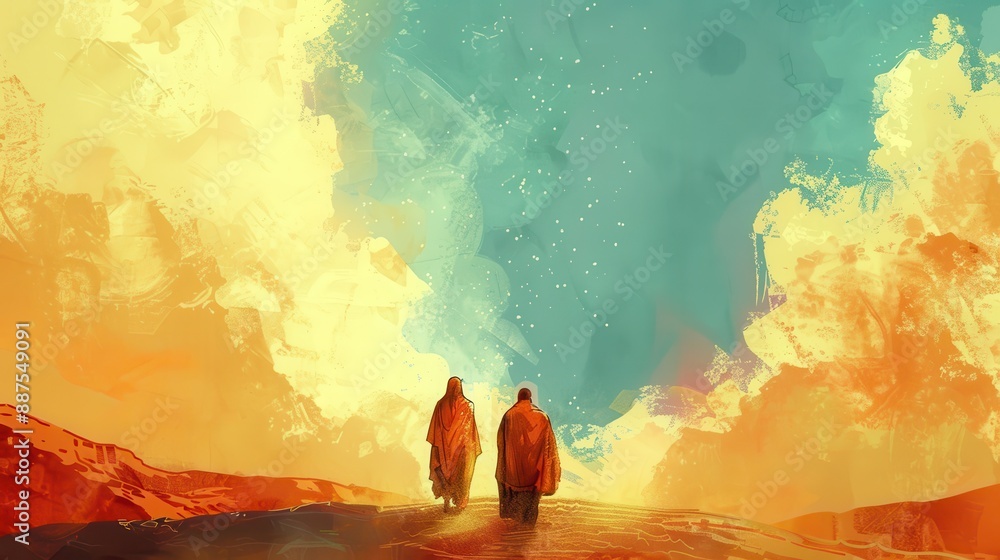 Christian Israelites Wandering in Desert Under Pillar of Fire Divine ...