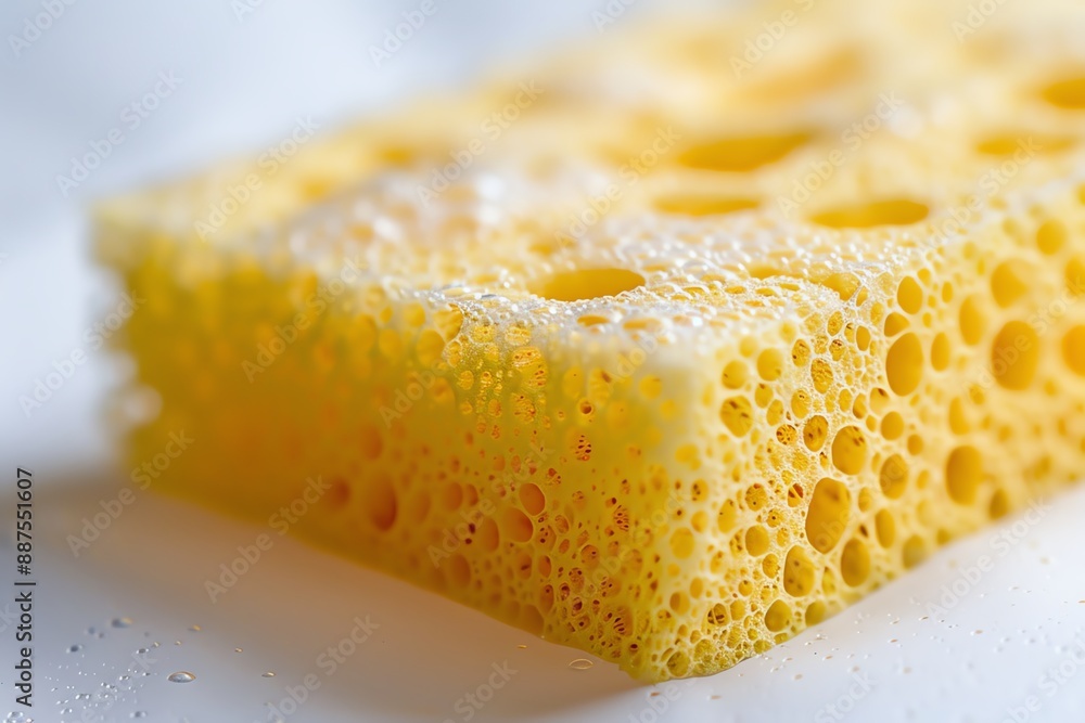Close-up of a yellow porous sponge with bubbles, perfect for cleaning ...