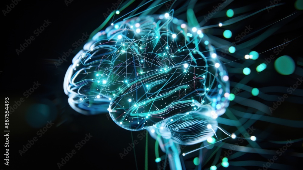 A highly detailed, data-driven image of a brain featuring complex ...