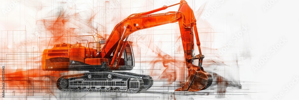 Excavator in Abstract Background - An excavator in a white abstract ...