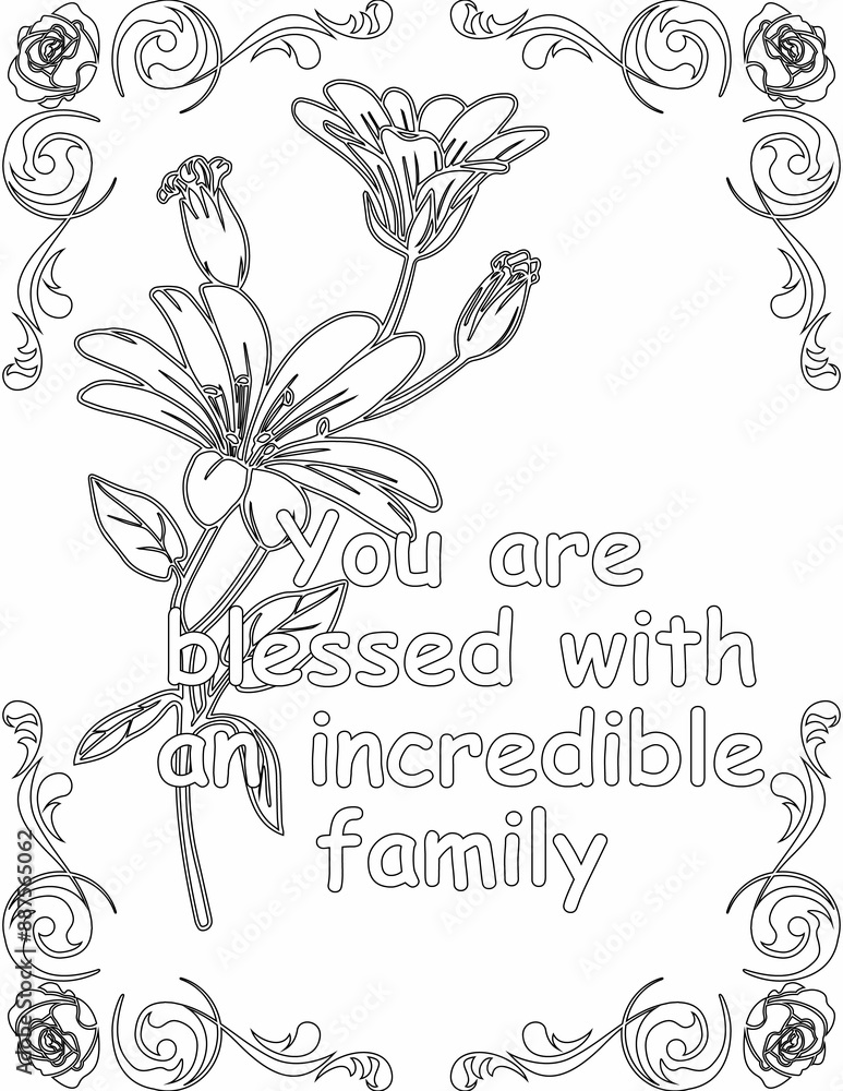 Printable floral coloring page for kids and adults with inspirational ...