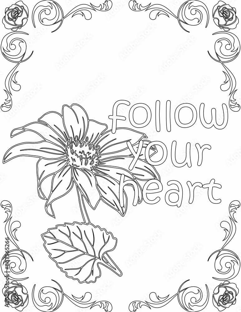 Printable floral coloring page for kids and adults with inspirational ...