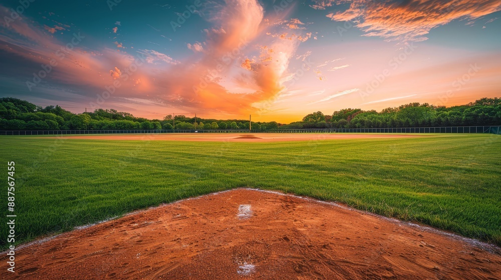Baseball Field Sunset - A baseball field basking in the glow of a ...