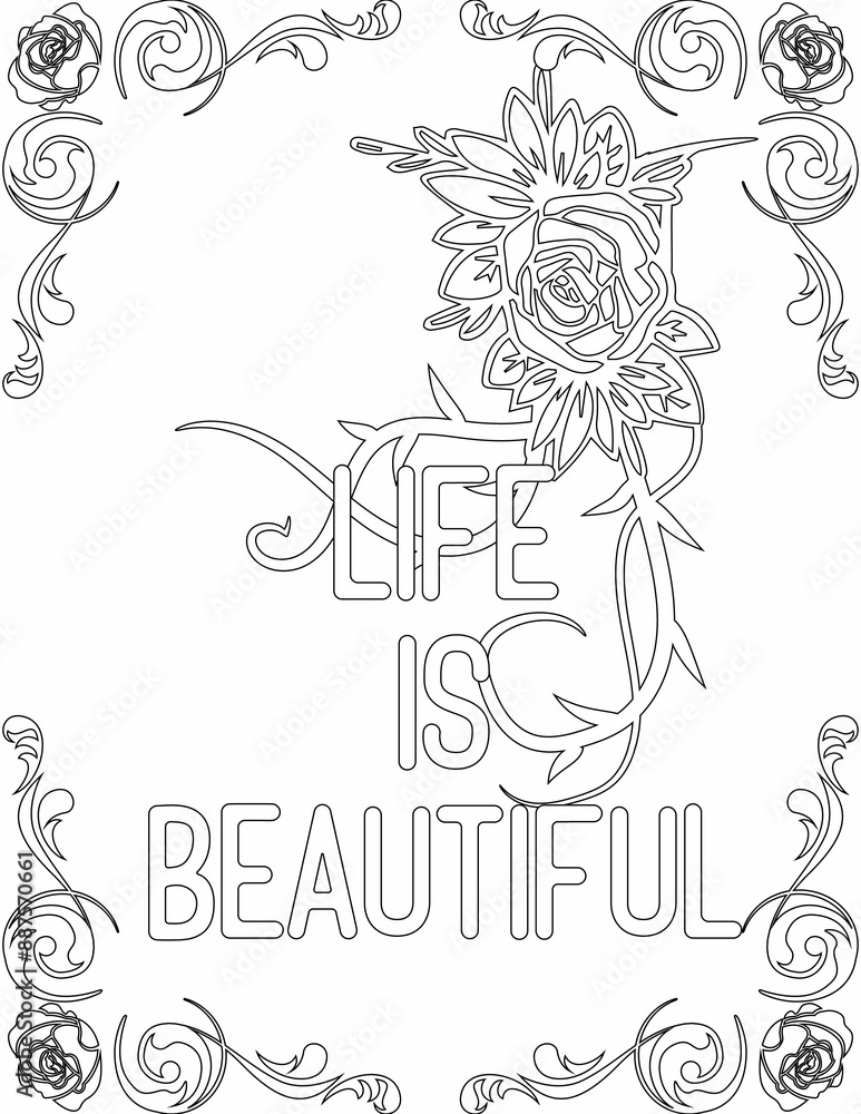 Printable floral coloring page for kids and adults with inspirational ...