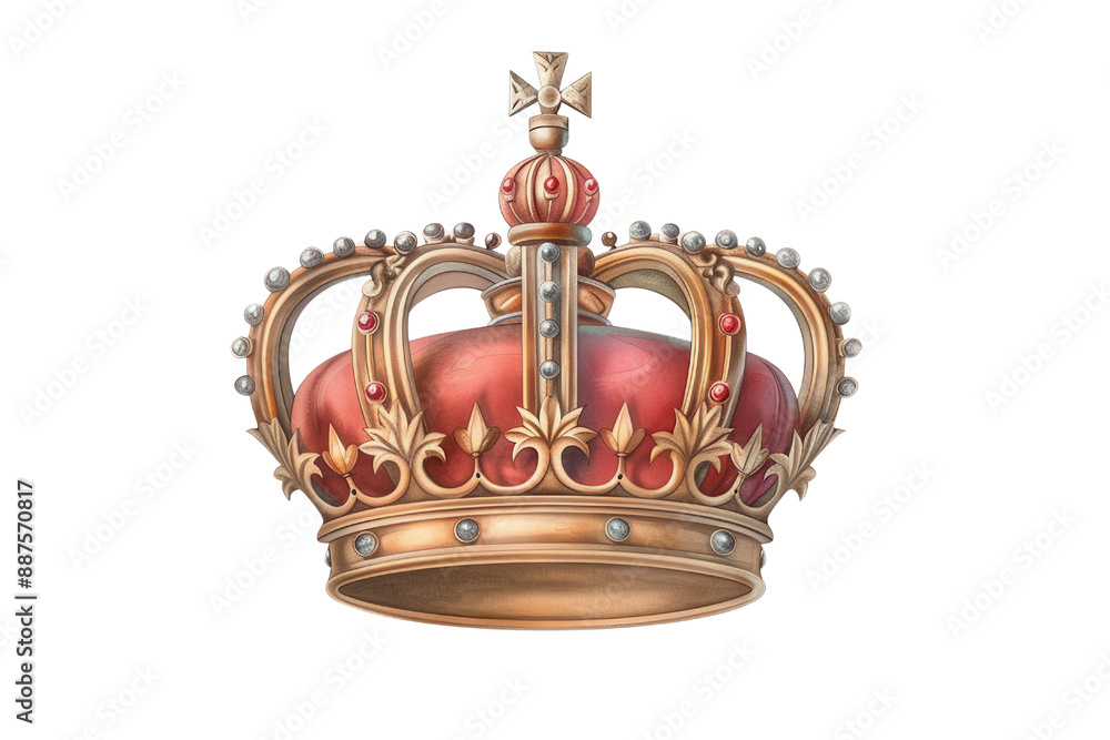 Elegant royal crown with intricate details, red velvet cap, and golden ...