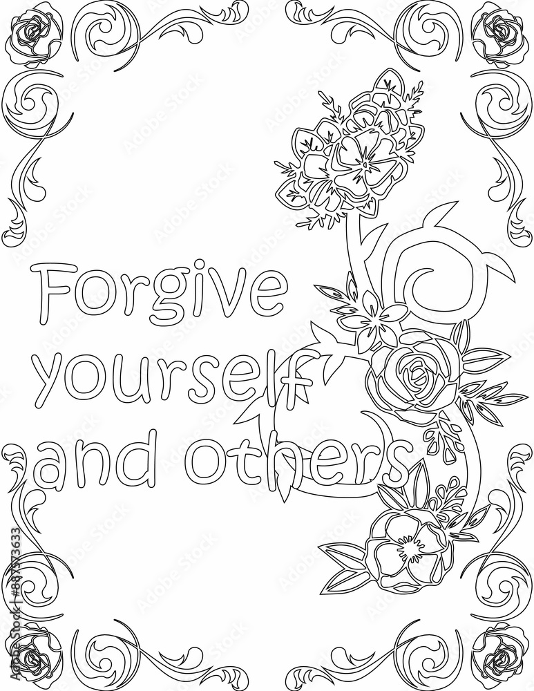 Printable floral coloring page for kids and adults with inspirational ...