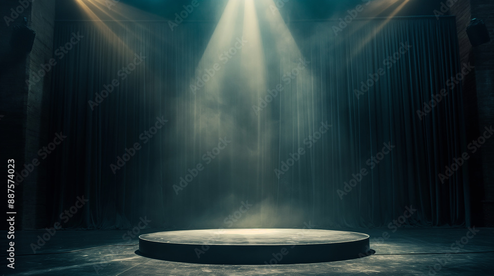 Empty stage with a single spotlight highlighting the center creating a ...