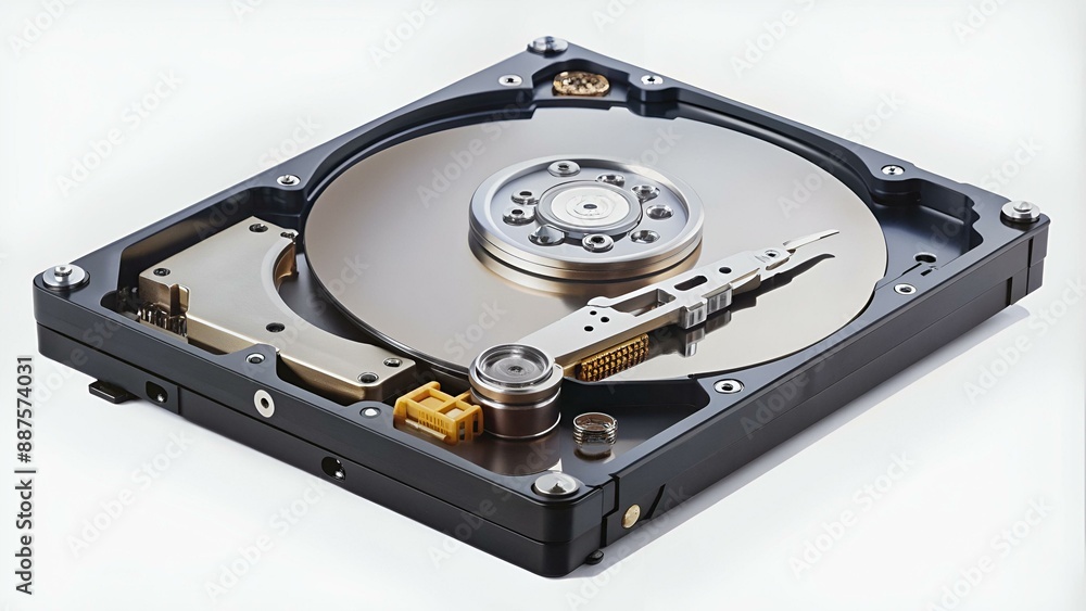 Hard drive isolated on white background. HDD. Major components of a 3.5 ...