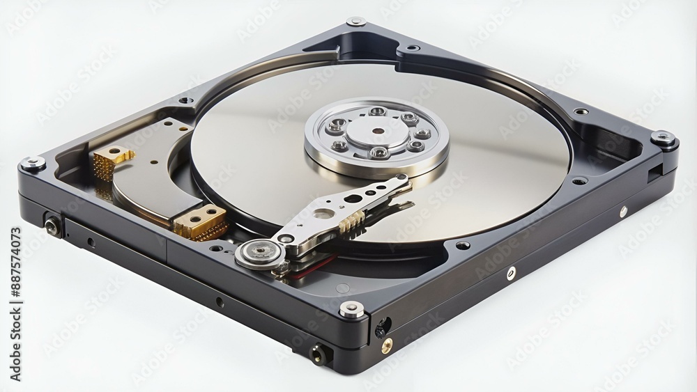 Hard drive isolated on white background. HDD. Major components of a 3.5 ...