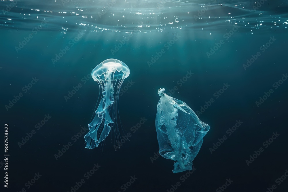 Human vs turtle vision of ocean pollution. Stock Photo | Adobe Stock