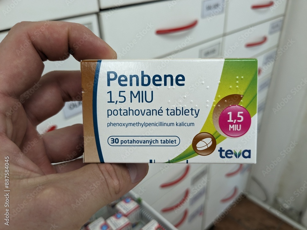 Prague, Czech Republic - July 10 2024: PENBENE box of medication with ...