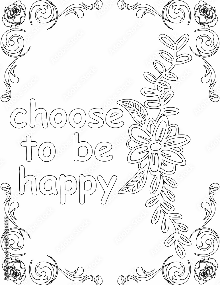 Printable floral coloring page for kids and adults with inspirational ...