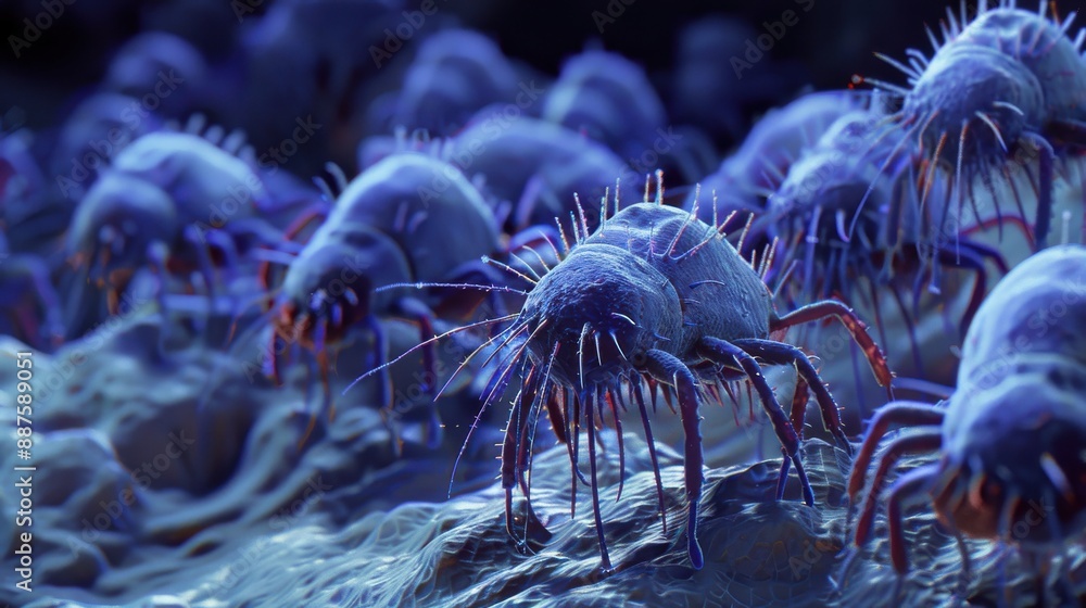 A detailed microscopic view of dust mites with their intricate body ...