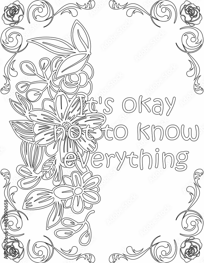Printable floral coloring page for kids and adults with inspirational ...