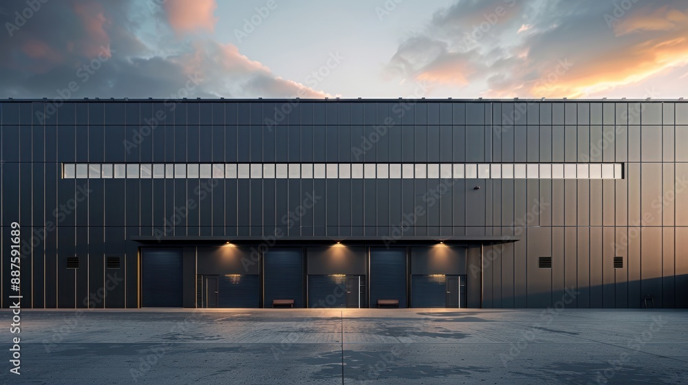 Industrial or commercial building exterior. Use as factory, warehouse ...