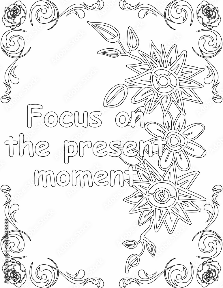 Printable floral coloring page for kids and adults with inspirational ...