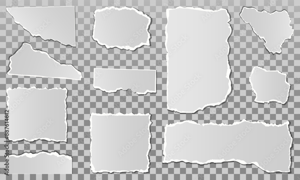 Set of realistic ripped white paper sheets isolated on transparent ...