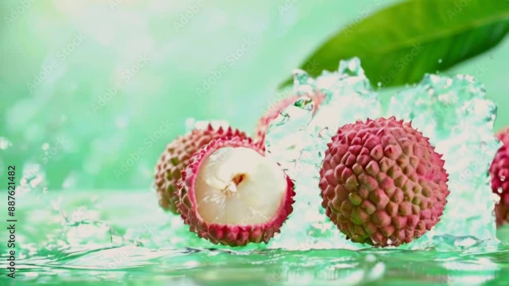 Lychee Fruit Splashing in Water. A close-up of lychee fruits splashing ...