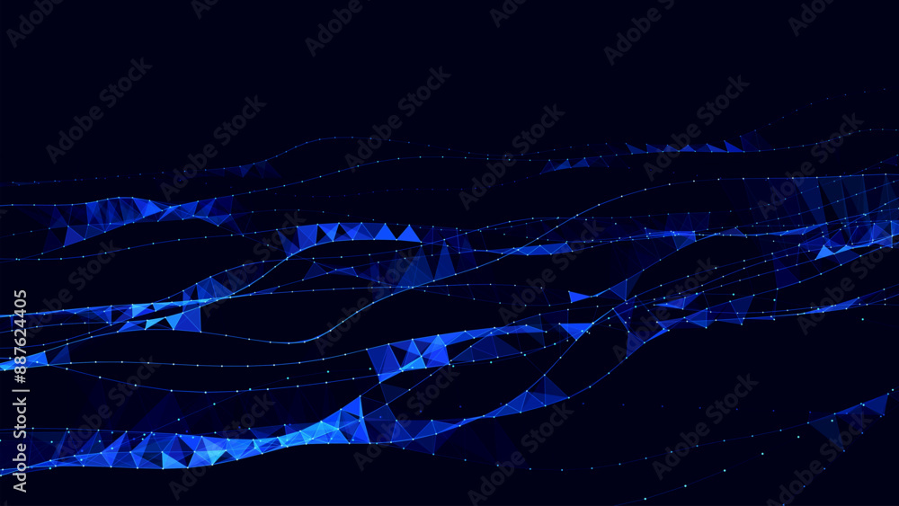 Vector abstract moving DNA wave with blue dots and lines. Concept ...