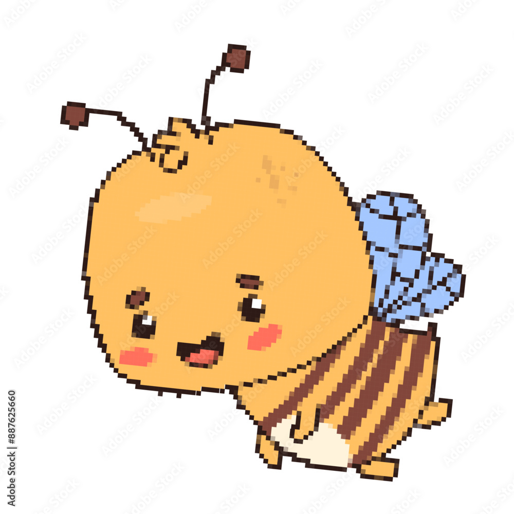 Cute flying small bee pixelation. Funny pixel-art insect character ...