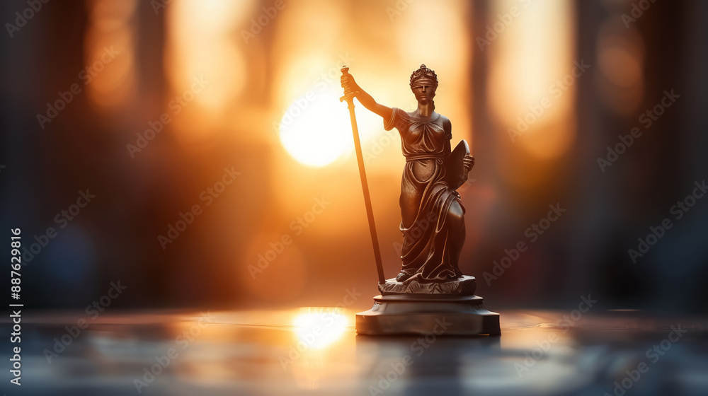 Bronze statue of Lady Justice standing tall with a sword and scales ...