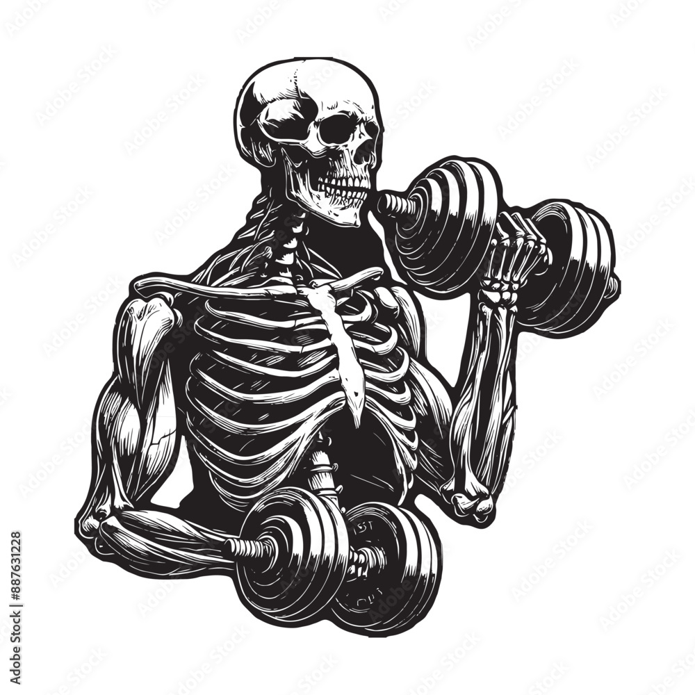 Funny Body Builder Posing Skull White on Black Tattoo Style Gym Logo ...