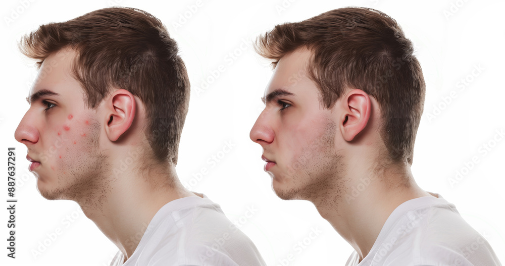 Rosacea & Skin Conditions : Men's Faces, Before After Treatment. Close ...